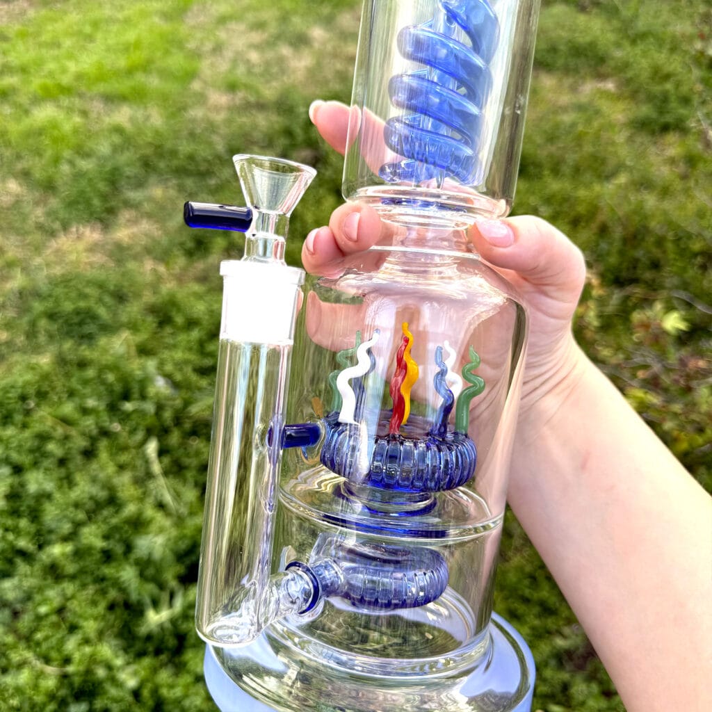 Thick Glass Bong with Percolator | Blue with Whimsical Colorful Spires ...